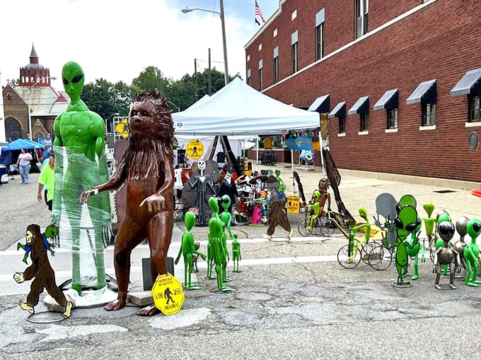 Logan embraces the wonderfully weird with this extraterrestrial festival display&mdash;proof that small towns know how to have big fun.