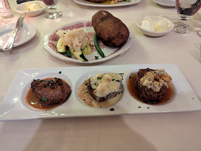 Two filet preparations flank a third in this trilogy of tender perfection, proving that sometimes the best things come in threes.