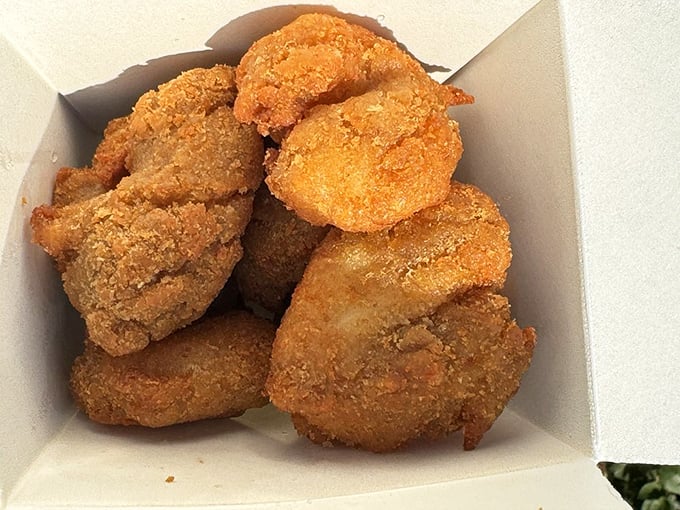 Fried shrimp that could convert a vegetarian. These golden nuggets of joy are what dreams &ndash; and detours off the expressway &ndash; are made of.