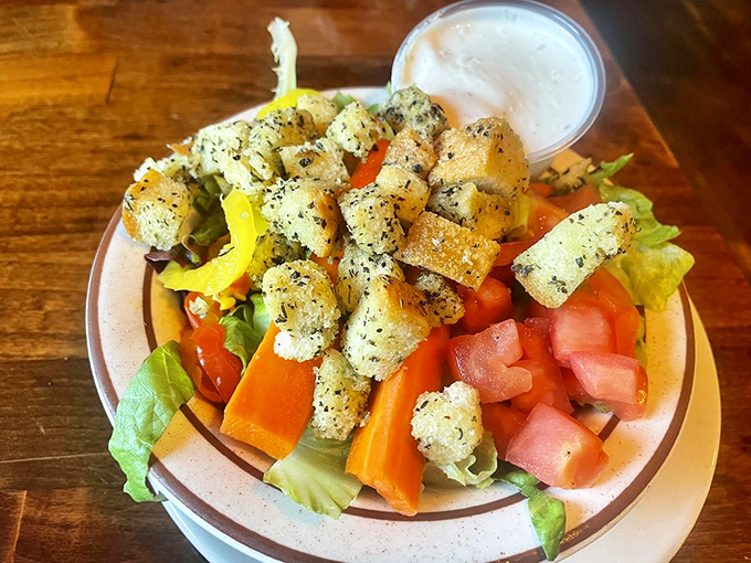 Even the salad gets special treatment here&mdash;fresh vegetables and house-made croutons that didn't come from a bag labeled "expires next year."