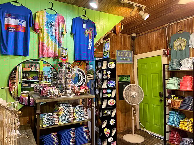 The gift shop's tie-dye shirts and coastal souvenirs ensure your lime green memories follow you home. Resistance is futile.