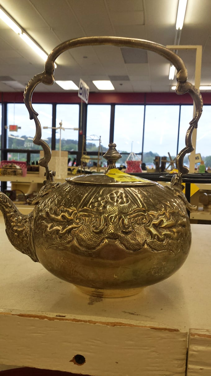 This ornate teapot could have served royalty in another life&mdash;now it awaits a new kingdom on someone's stovetop or display shelf.