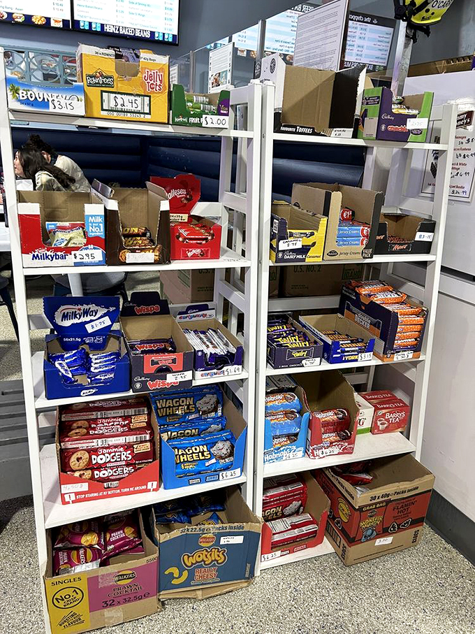 This isn't just a candy display &ndash; it's a portal to British childhood memories with Wagon Wheels and Milky Ways that taste nothing like their American namesakes.