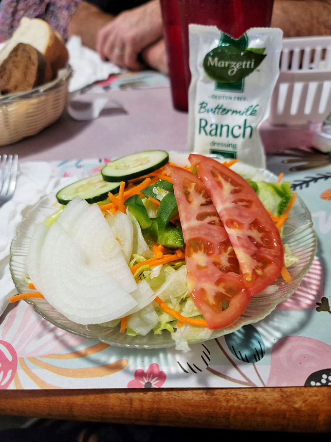 A garden on a plate &ndash; crisp, fresh, and colorful. The perfect palate cleanser between bites of that magnificent fried chicken.