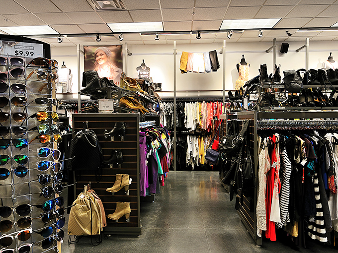Modern lighting and thoughtful displays elevate the shopping experience. This view could easily be mistaken for a full-price retailer.