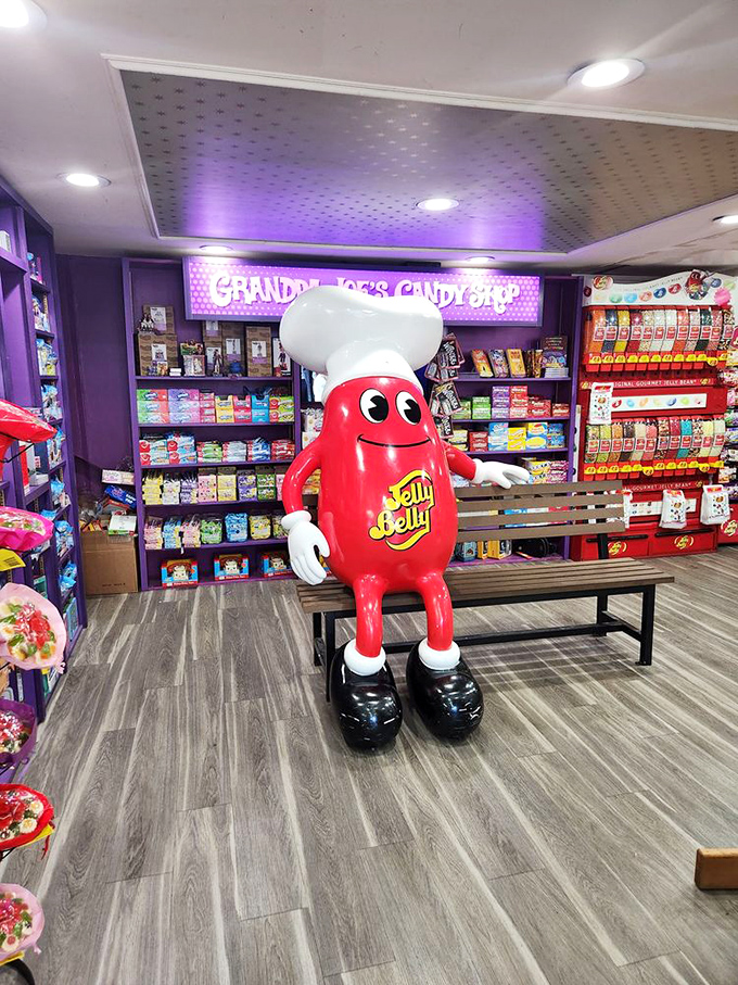 Meet the Jelly Belly mascot, dressed for success and ready for cuddles. He's the unofficial mayor of this sugar municipality.