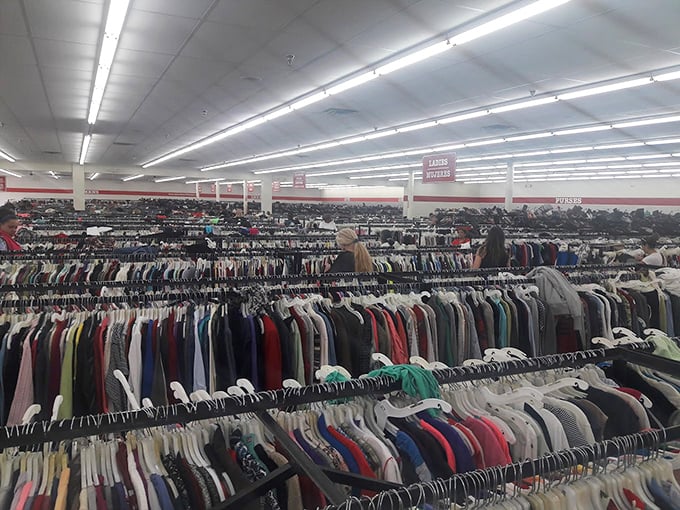 The perspective down this clothing canyon is dizzying. Somewhere in this textile wilderness hides the perfect jacket you didn't know you needed.