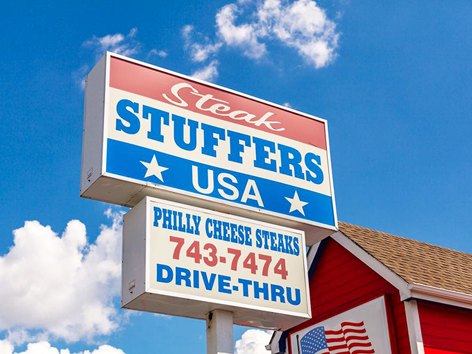 The sign stands tall against the Oklahoma sky, a beacon of hope for the hungry and a landmark for sandwich pilgrims.