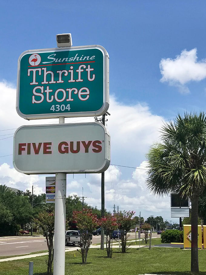 The roadside beacon that guides thrifters to paradise. Sharing real estate with Five Guys means you can hunt for bargains and grab a burger in one efficient trip.