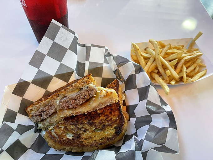 The patty melt&mdash;that brilliant marriage of burger and grilled cheese&mdash;served with fries that clearly didn't come from a freezer bag.