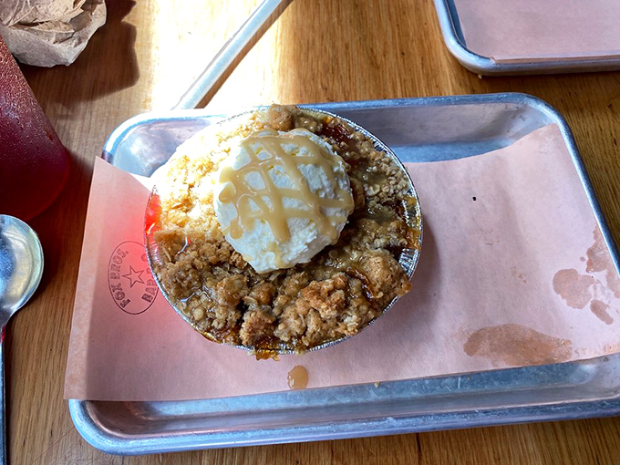 This peach cobbler with ice cream is what Georgia dreams about when Georgia goes to sleep at night.