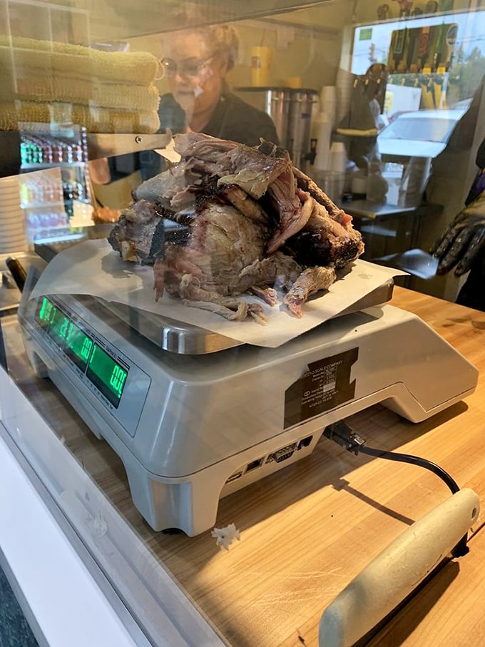 Behind the glass, a pitmaster's masterpiece awaits the scale&mdash;barbecue is serious business, and proper portioning is sacred.