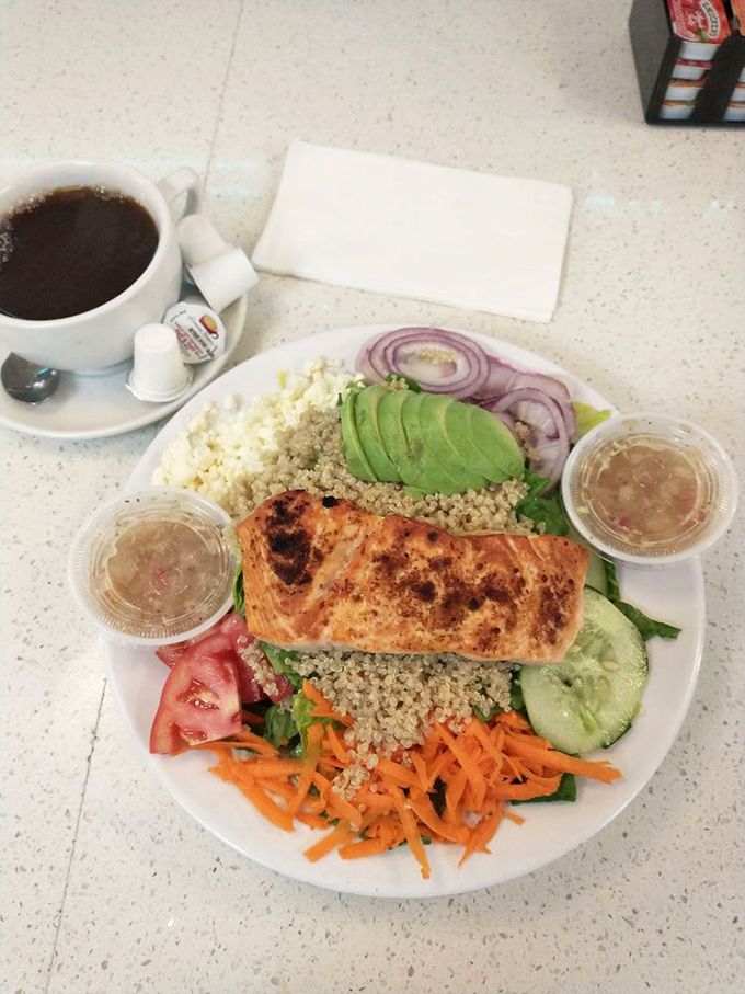 Proof that healthy eating needn't be punishment &ndash; this salmon quinoa salad with avocado is what mermaids would eat if they did lunch.