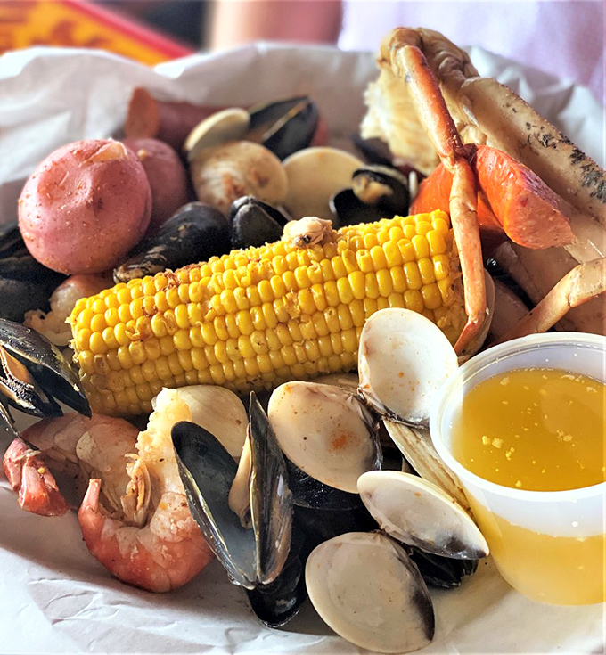 A seafood boil that brings the coastal experience inland. Those clams didn't open up because they're shy &ndash; they're showing off.
