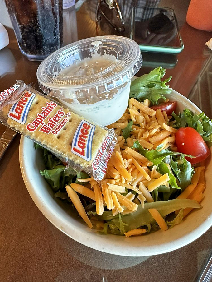 Even the side salad gets special attention here. Simple, fresh ingredients proving that not everything delicious needs to be fried.