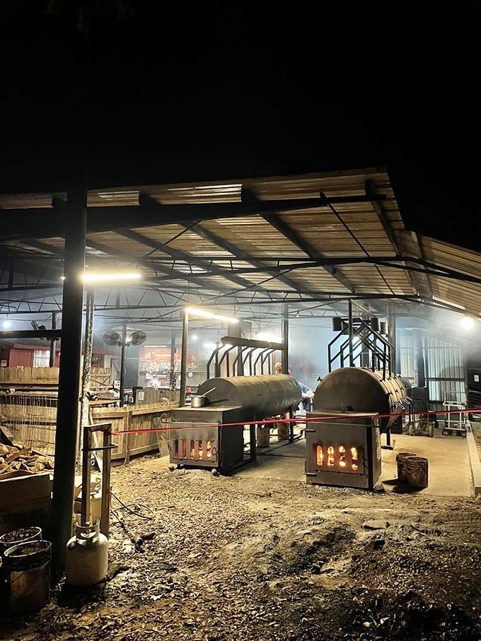 The midnight shift at Snow's looks like a scene from a barbecue fever dream &ndash; glowing pits transforming raw meat into transcendent barbecue under starlight.