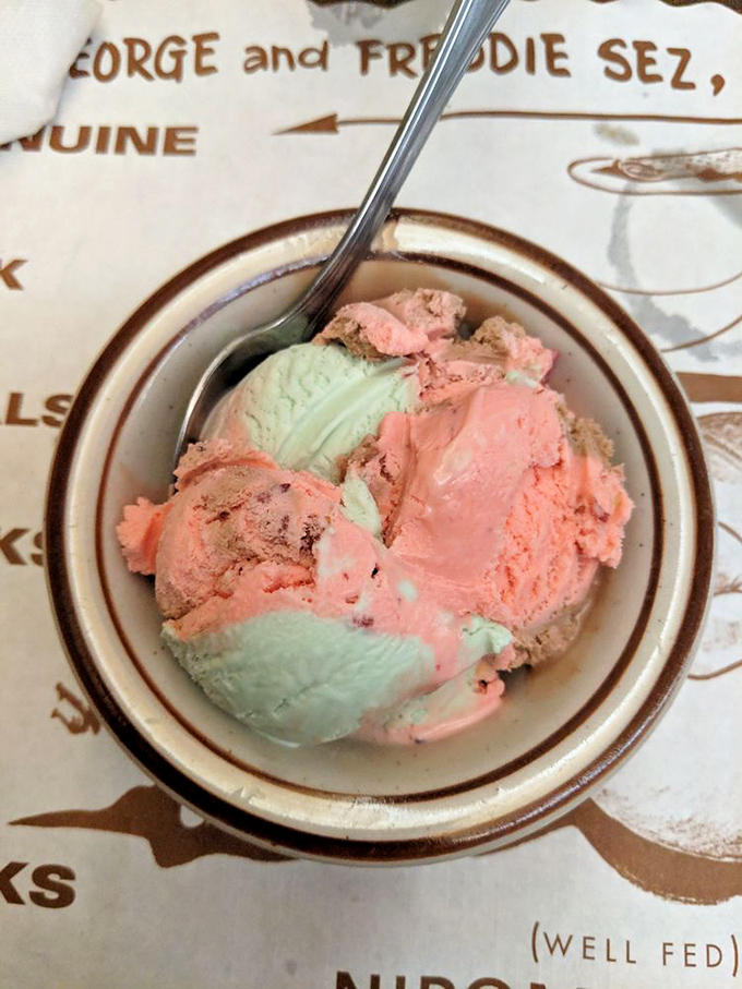 Spumoni ice cream: the perfect cool, sweet finale to a meal that just took you through a master class in fire and smoke.