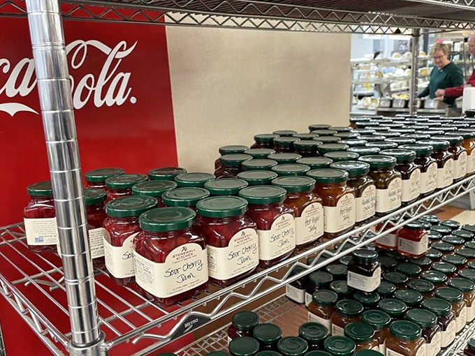 A treasure trove of jams and preserves stands ready to enhance your morning bagel or accompany you home as delicious souvenirs.