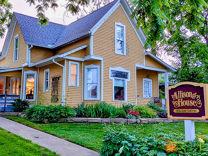 The sunshine-yellow Allison House Inn has been welcoming guests since 1870, standing as a cheerful sentinel to simpler times.