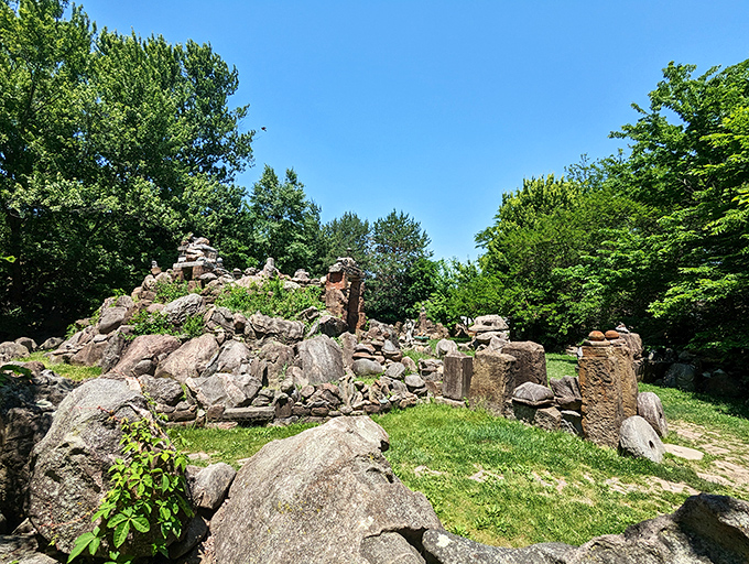 The Temple of Tolerance creates an unexpected rock garden sanctuary, where someone's passion project has become a quirky community treasure.