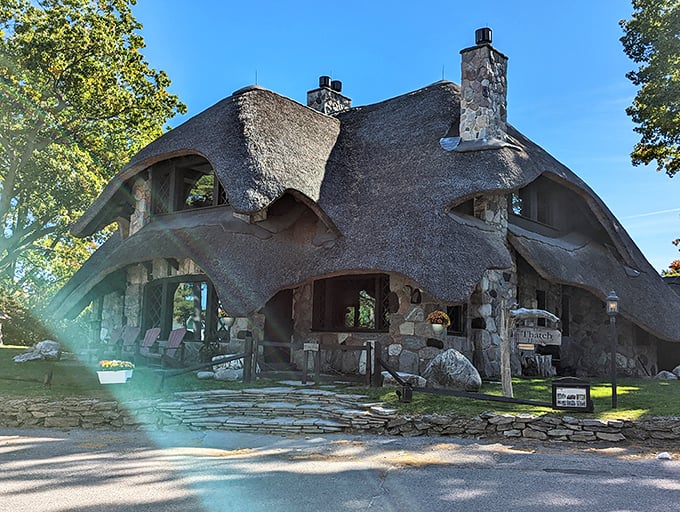 The Thatch House looks like it's wearing a perfectly styled toupee. This mushroom house masterpiece makes conventional architecture seem boring.