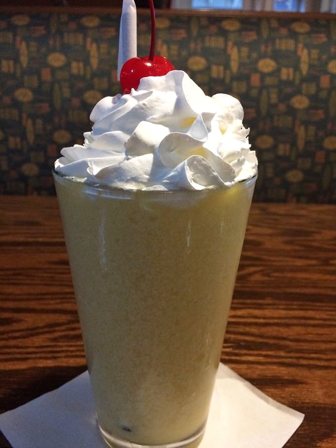 A tropical shake crowned with whipped cream and a cherry&mdash;dessert masquerading as a beverage, and we're not complaining.