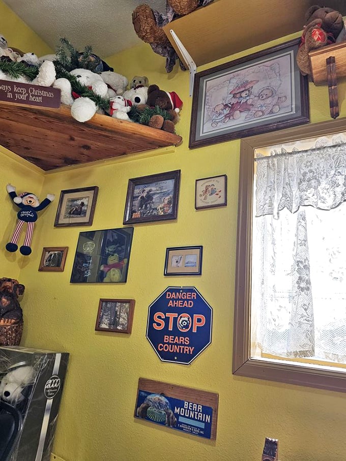 Every inch of wall space tells a bear story. That "Stop Bears Country" sign is both warning and welcome to this themed wonderland.
