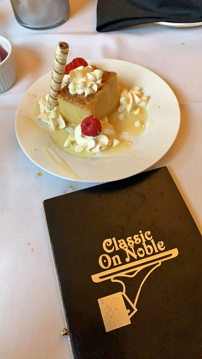 White chocolate bread pudding that makes you want to cancel your next appointment. That wafer cookie isn't just garnish &ndash; it's an exclamation point.