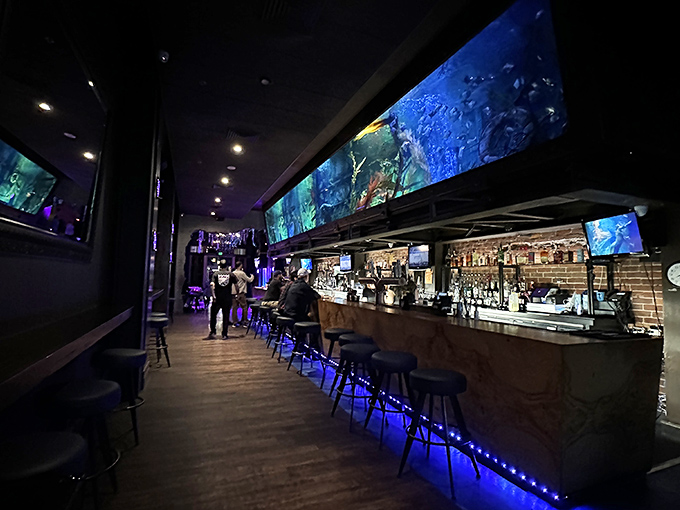 When the crowd fills in, the space transforms into an underwater party cave. Like Neptune threw a bash and everyone cool in Sacramento got invited.