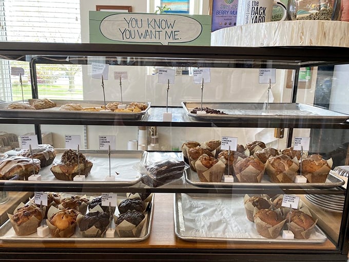 The pastry case sign says "You know you want me," and truer words have never been written. Resistance is futile against these baked beauties.