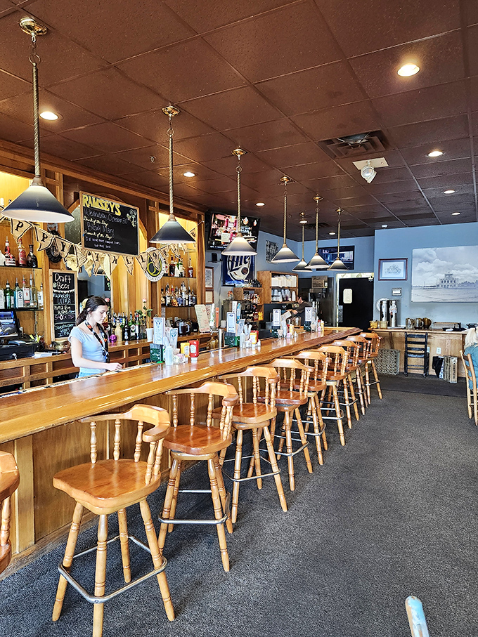 The bar at Ramsey's&mdash;where wooden stools have witnessed countless first dates, celebrations, and "I needed to get out of the house" solo dinners.