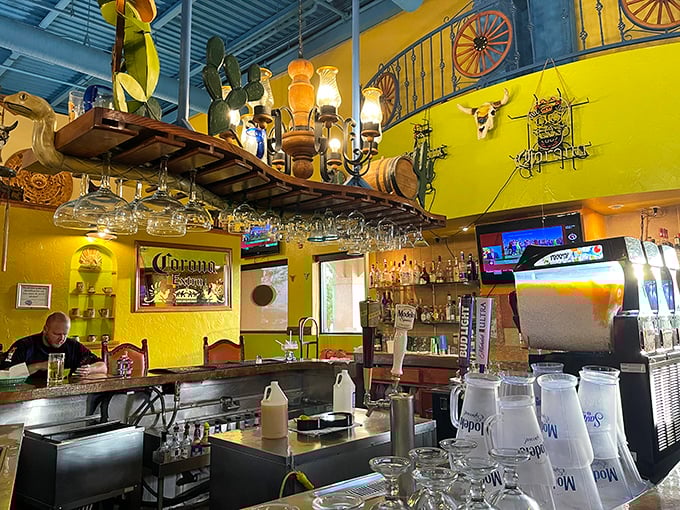 The bar at El Rodeo East isn't just serving drinks&mdash;it's dispensing liquid vacation with every pour. Those glasses are waiting for your life story.