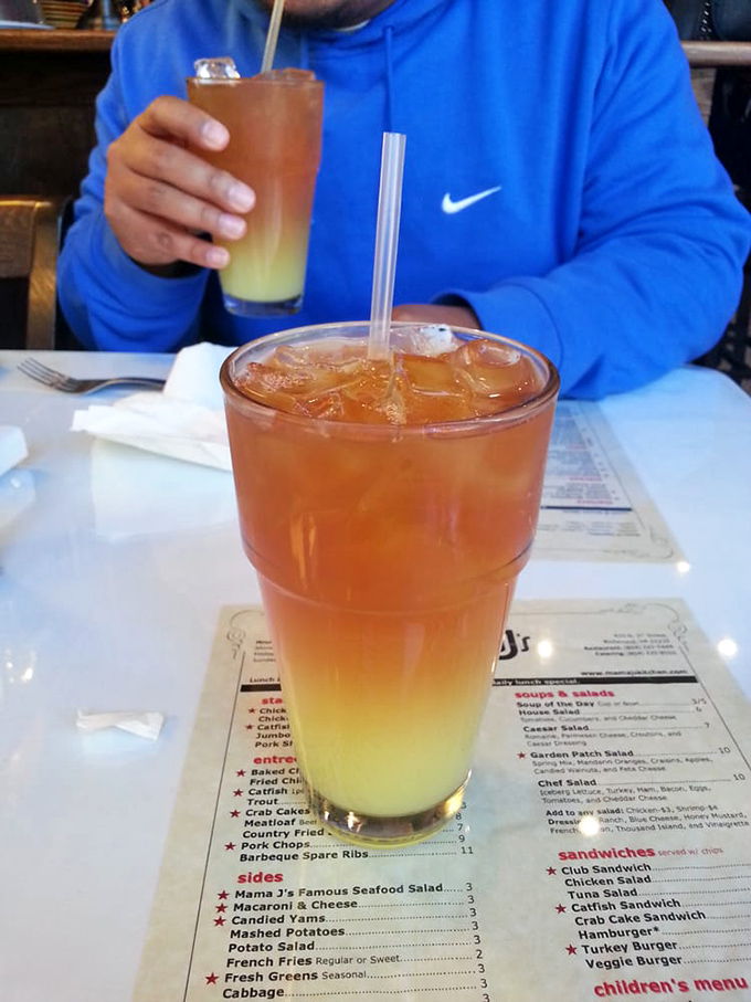 Sweet tea so perfectly layered it looks like a Richmond sunset, promising refreshment that makes summer heat forgettable.