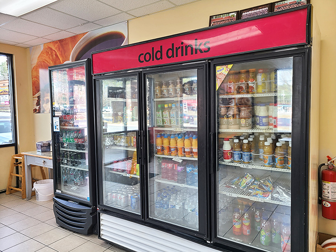 The drink cooler offers liquid reinforcements. Because even the perfect donut occasionally needs a proper beverage sidekick.