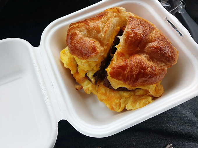 This breakfast sandwich doesn't just start your day&mdash;it launches it into the stratosphere of satisfaction. Flaky croissant meets fluffy eggs.