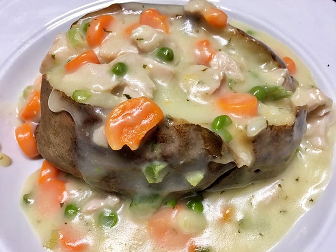 A chicken pot pie that would make grandmothers jealous &ndash; creamy filling bubbling through a golden potato "crust" in comfort food perfection. 