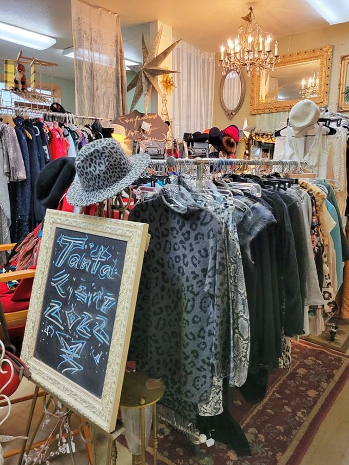 The vintage clothing section&mdash;where that leopard print coat isn't just fashion, it's a time capsule waiting for its second act.