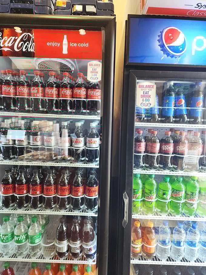 The drink coolers stand ready with cold companions for your hot sandwich&mdash;because proper hydration is the unsung hero of any meal.