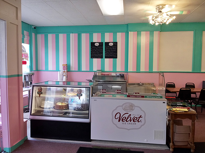 The dessert case and ice cream counter&mdash;where willpower goes to die and happiness begins. Velvet Ice Cream awaits those wise enough to save room.