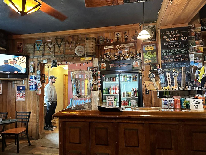 The bar showcases local brews on tap and enough character to fill a novel. This is where stories are shared and burrito cravings are born.