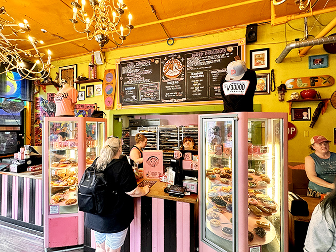 The moment of sweet decision. Where friendly staff help translate your donut desires into reality while surrounded by an explosion of color and kitsch.