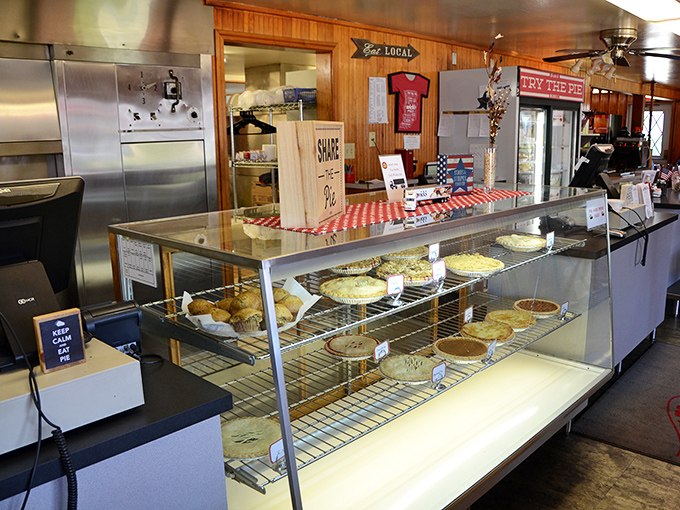 Pie heaven awaits at the counter, where freshly baked treasures sit in tempting formation. Decision paralysis has never been so delicious.