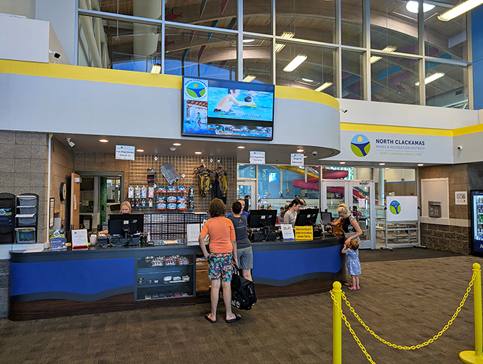 The gateway to aquatic adventures. This front desk has witnessed countless excited entrances and pruney-fingered, satisfied exits.