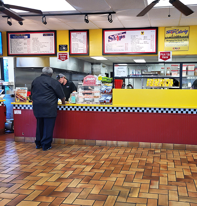 Where the magic happens&mdash;Skip's counter area bustles with activity as Chicago classics are assembled with practiced precision.