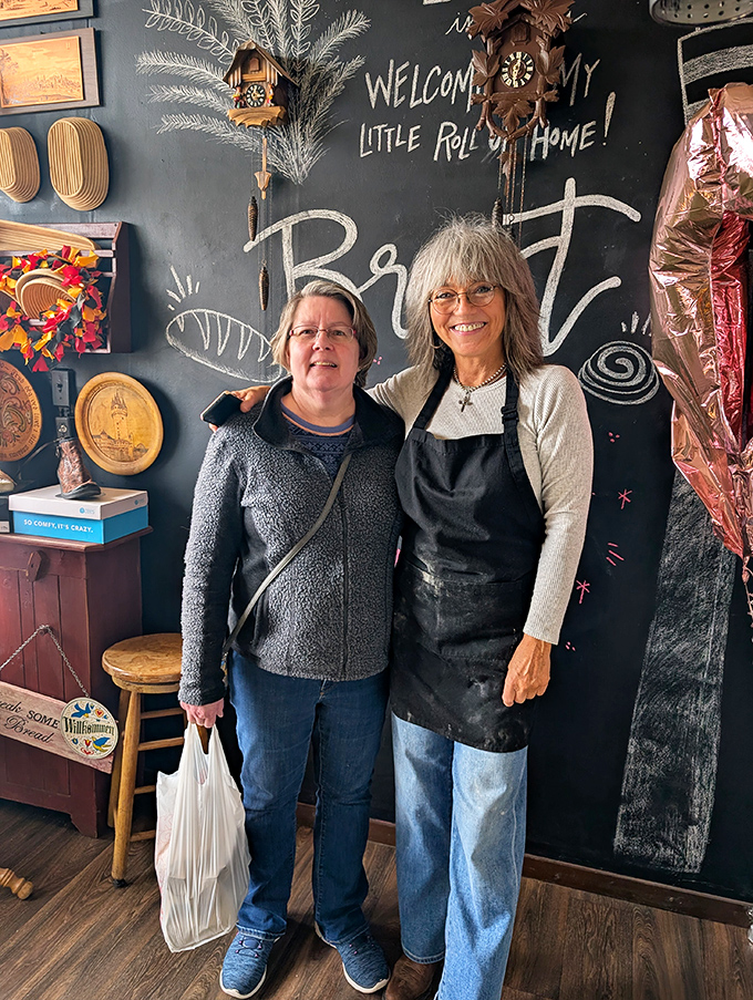 The shop's interior features a traditional cuckoo clock and chalkboard wall&mdash;authentic touches that transport you straight to Bavaria.