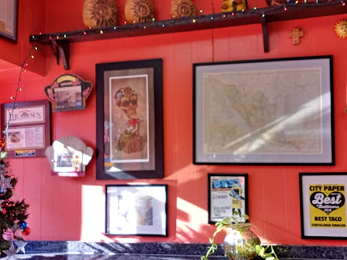 The coral-colored walls adorned with accolades and Mexican folk art create an atmosphere that's both humble and proud. This is a place that knows exactly what it is.