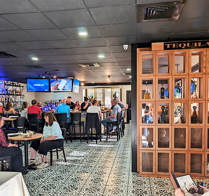 The tequila display is a shrine to agave appreciation, while diners at the bar look like they've discovered the best secret in Connecticut. No one's checking their watch here.