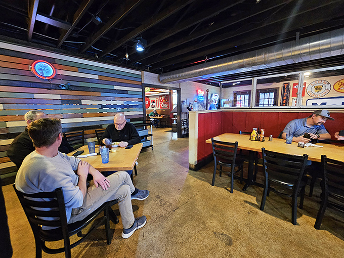The dining area where strangers become neighbors over shared appreciation for honest food. Notice the lack of people staring at phones?