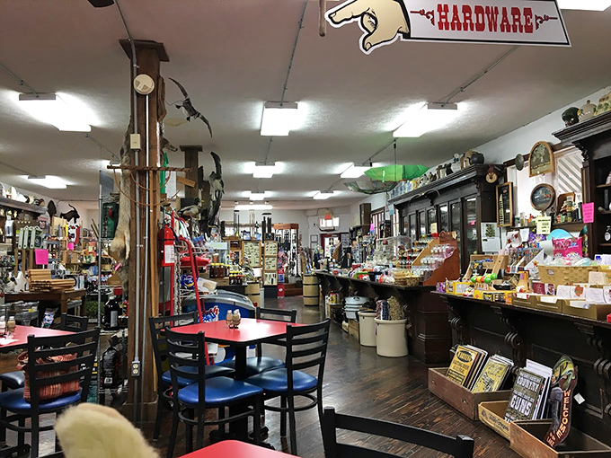The dining area feels like eating in your favorite aunt's kitchen&mdash;if she collected every hardware item since 1950 and served the best sandwiches in three counties.