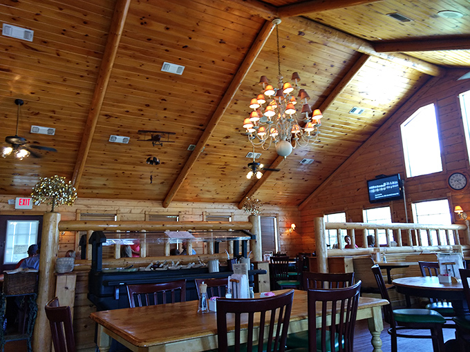 Cathedral-like wooden ceilings soar above diners, creating a space that feels both grand and intimate&mdash;Oklahoma's answer to dining in a mountain lodge.